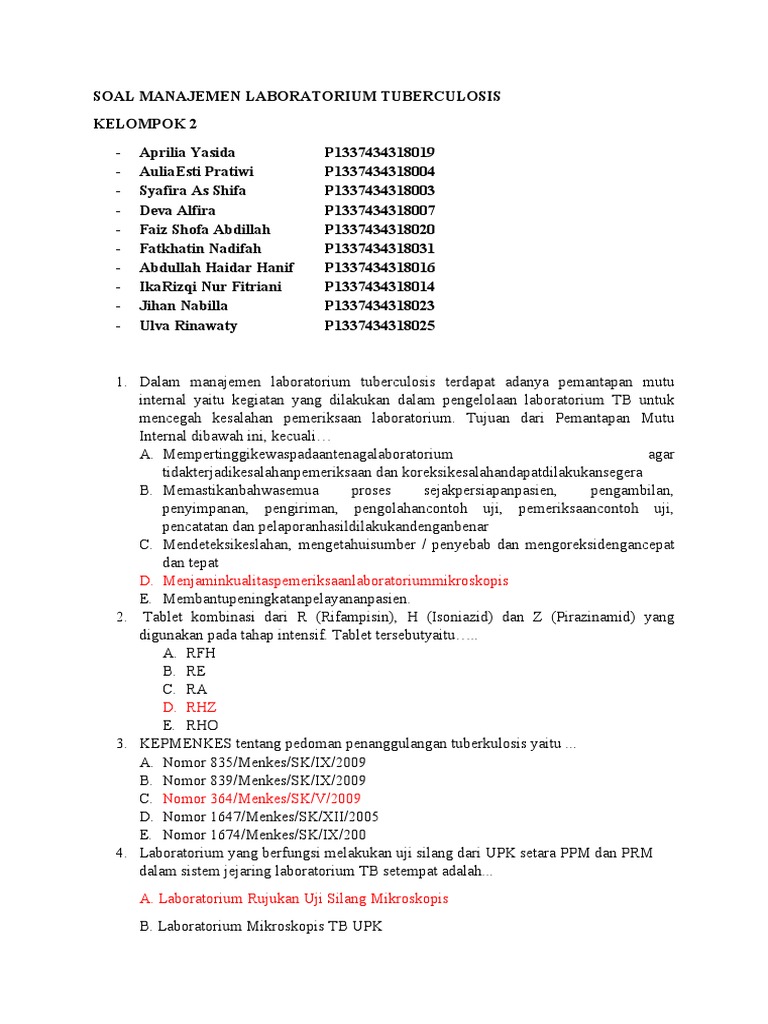Kelompok 2 - Iden TB - Soal Manajemen Laboratorium Tuberculosis | PDF | Sains & Matematika ...