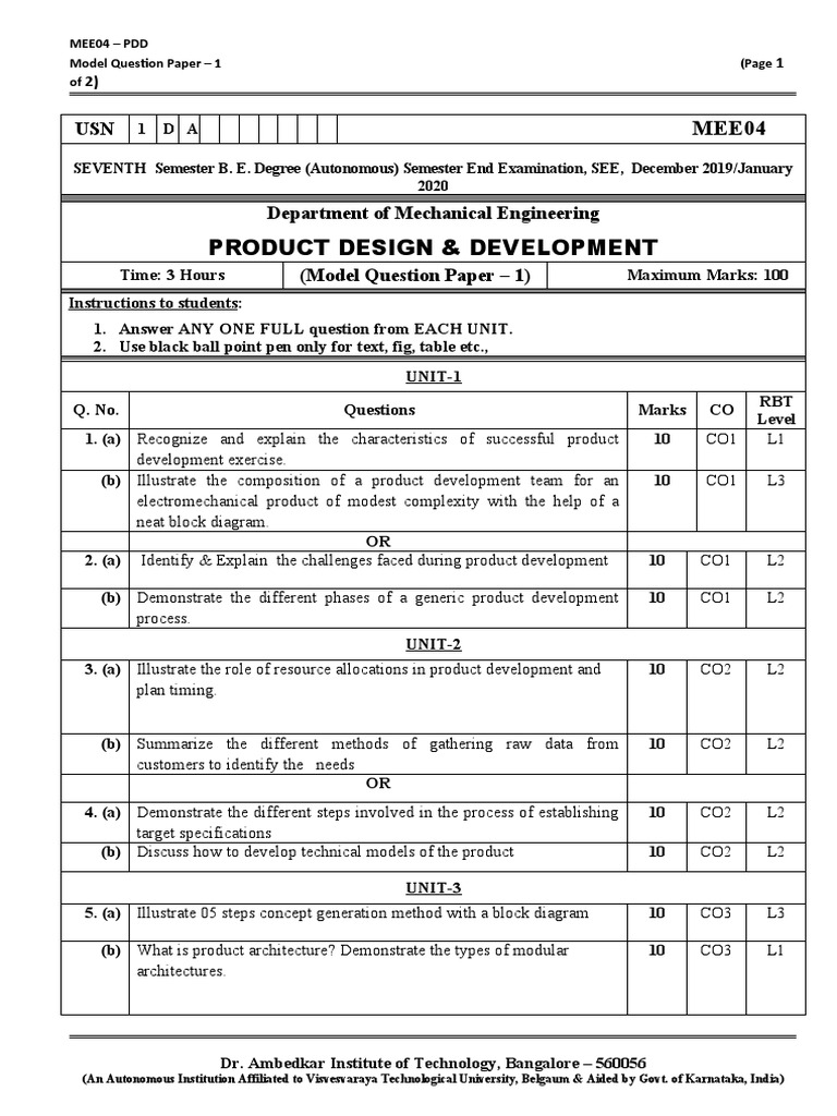 PDD Model Question Paper - Concise | PDF | Cognition | Systems Science