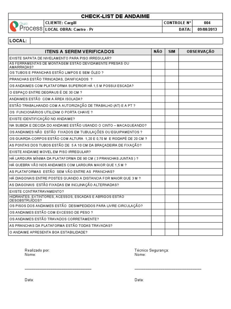 Check-list de Segurança para Andaimes | PDF