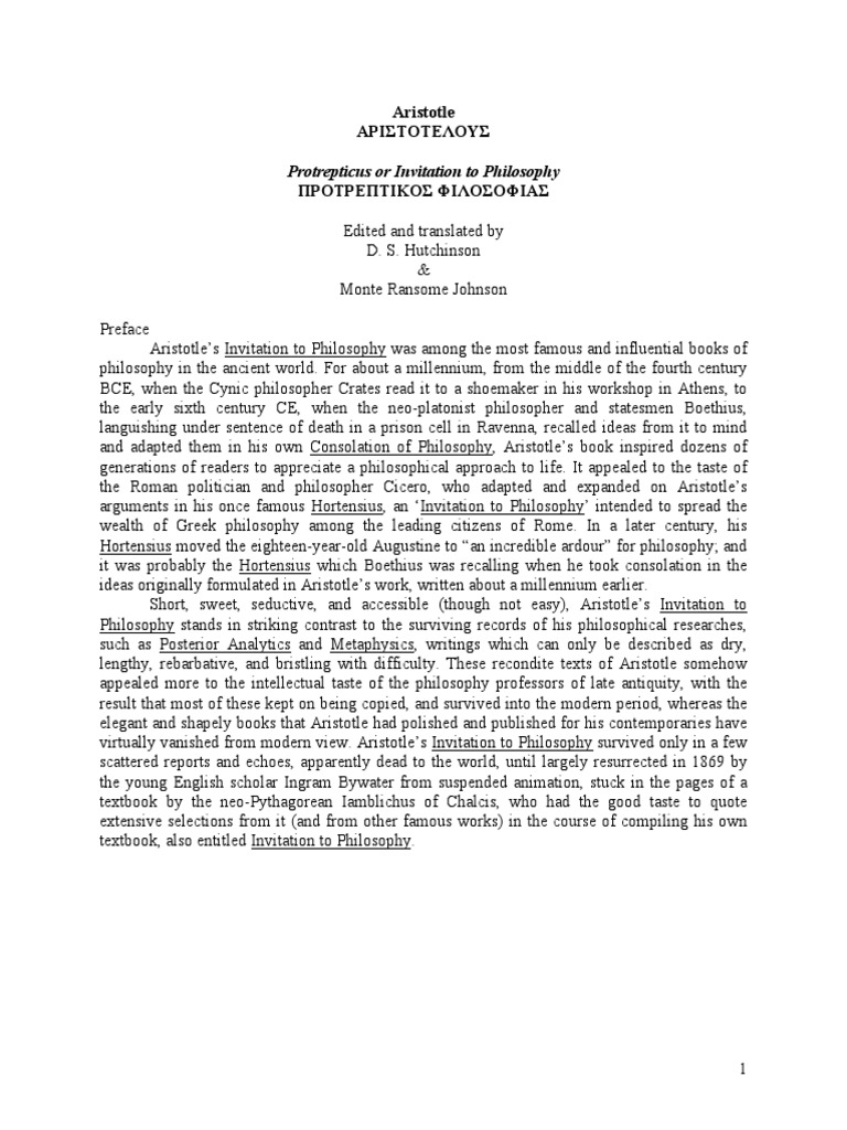 Aristotle's Protrepticus Explained | PDF | Reason | Knowledge