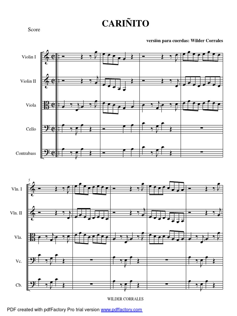 Cariñito: Score | PDF | Classical Music Groups | Continuous Pitch ...