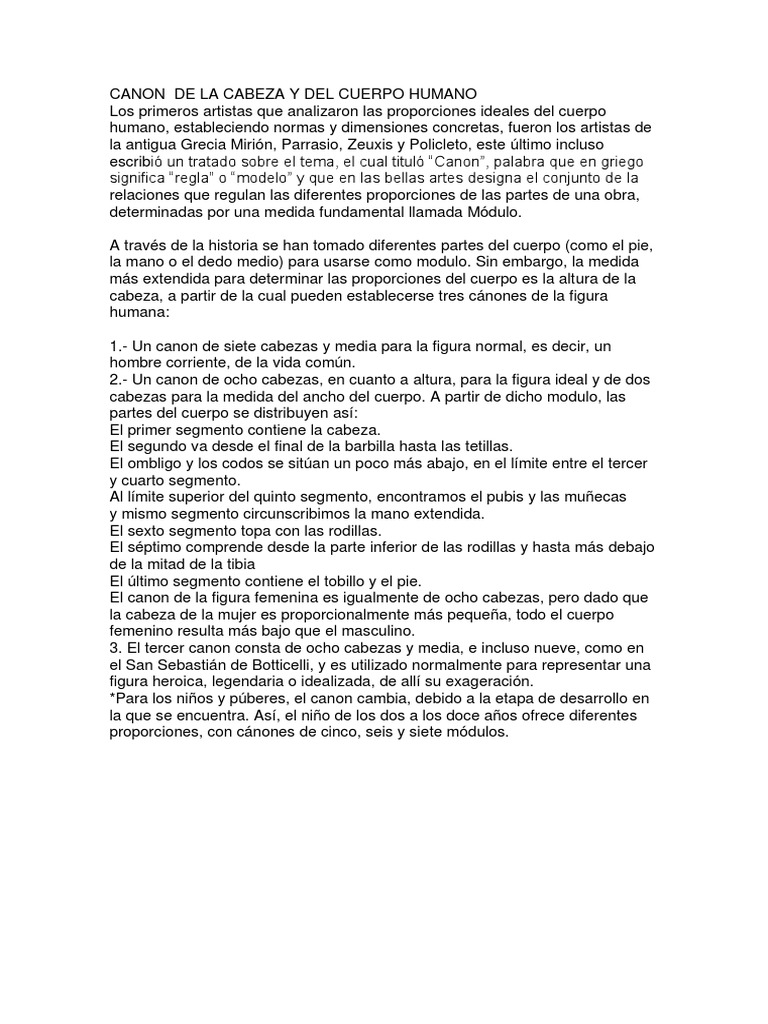 Canon Del Cuerpo Humano Pdf Tejido Suave Sistema Musculoesquelético