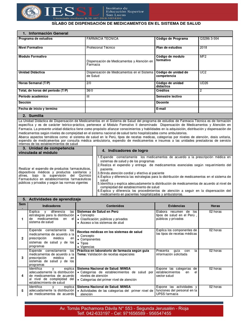 Ejemplo de Silabus | PDF | Farmacia | Prescripción médica