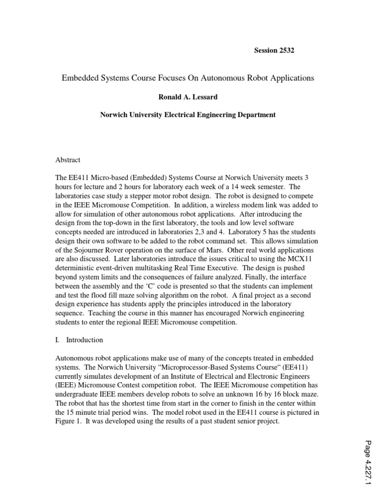 Embedded Systems Course Focuses On Autonomous Robot Applications | PDF | Simulation | Embedded ...