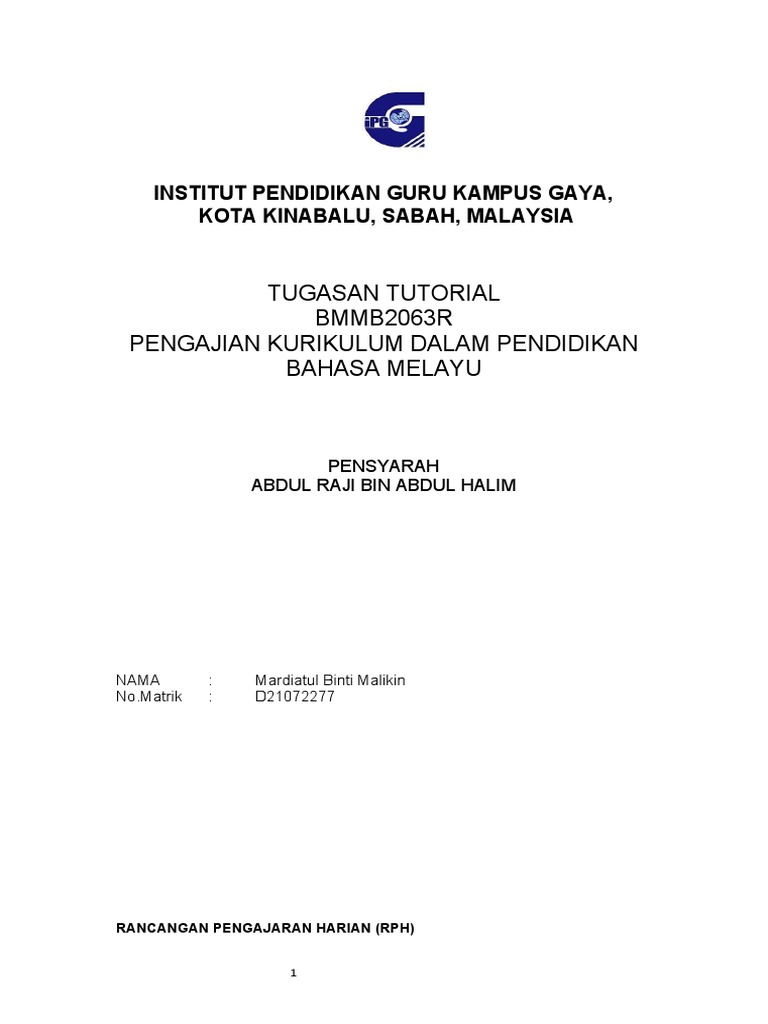 Tugasan Tutorial BMMB2063R Pengajian Kurikulum Dalam Pendidikan BM | PDF