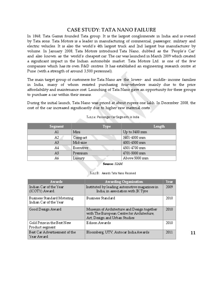 CASE STUDY-Tata Nano | PDF | Vehicle Technology | Vehicles