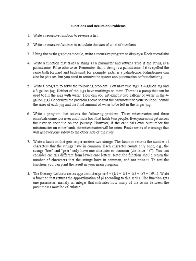 Functions and Recursion Problems | PDF