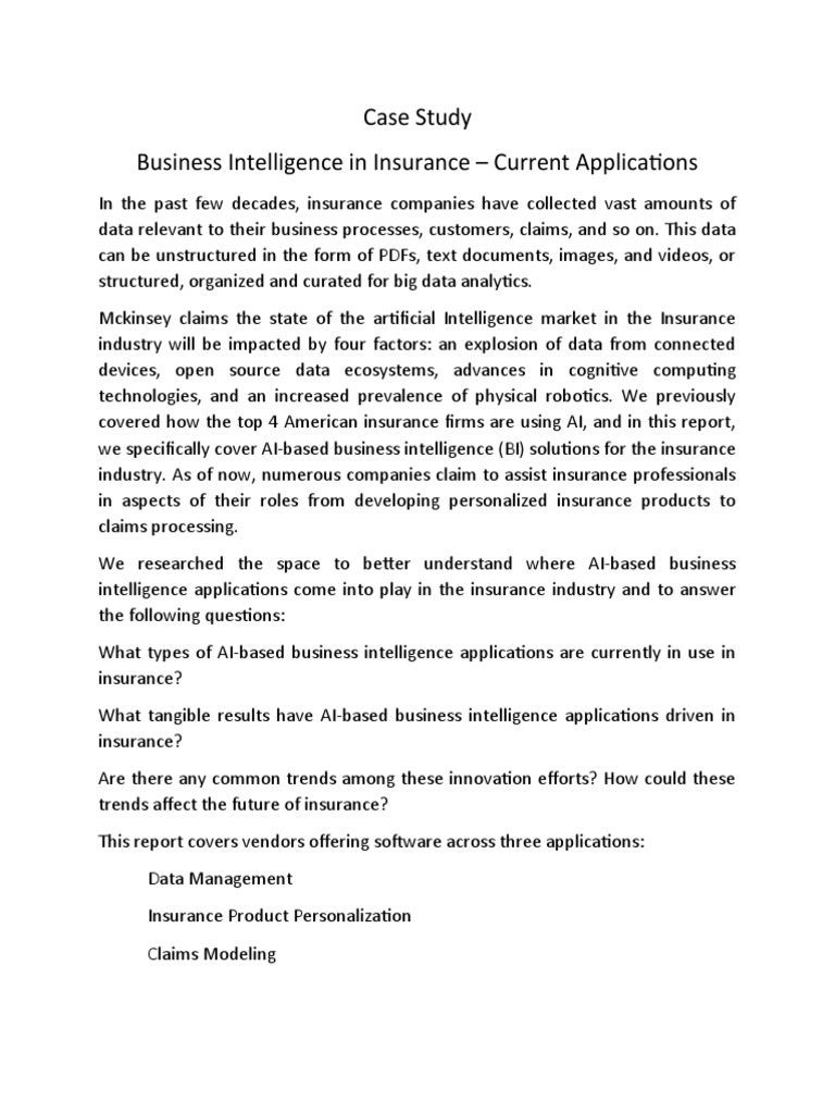 Case Study Business Intelligence in Insurance | PDF