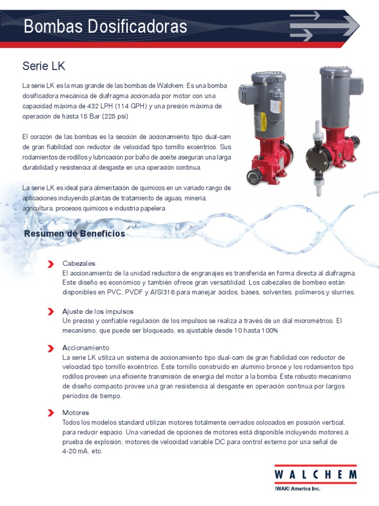 Bomba Dosificadora Serie LK de Walchem | PDF | Tornillo | Engranaje