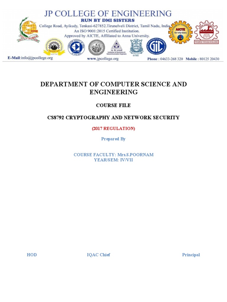 CS8792 Course File Format | PDF | Cryptography | Cipher