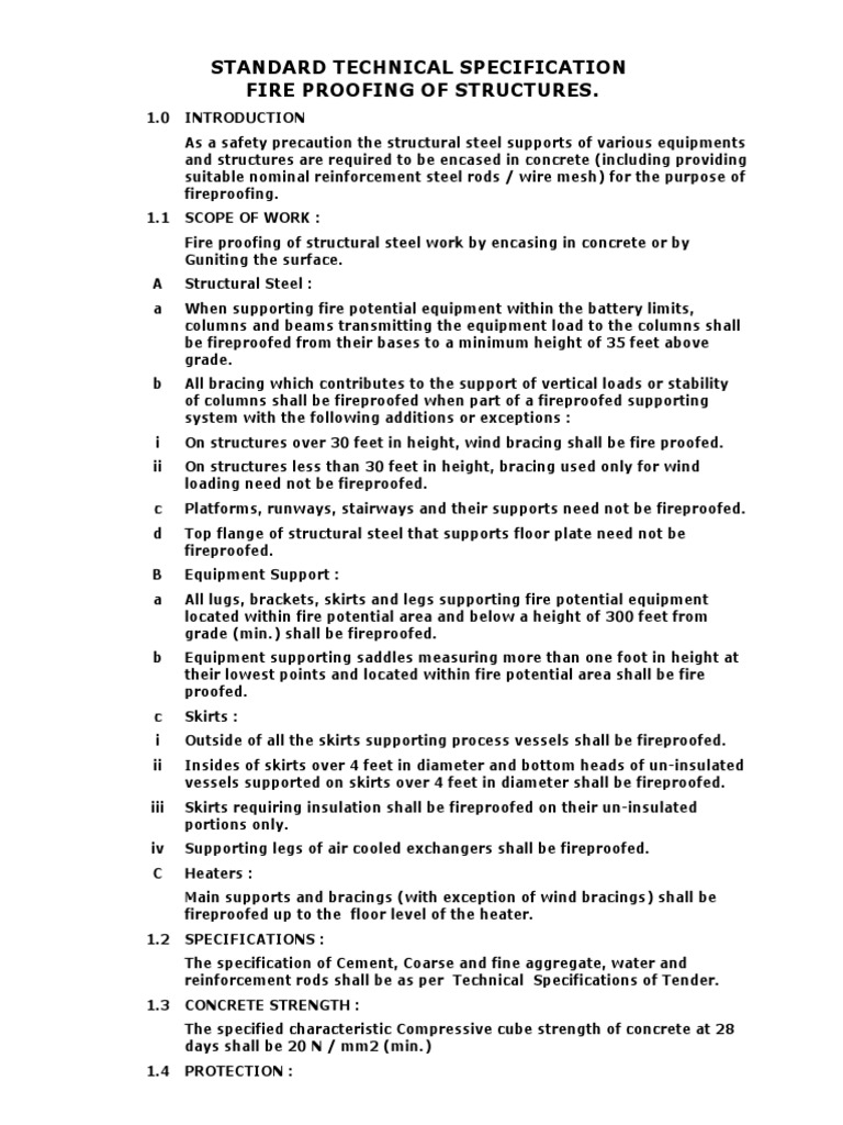 Fireproofing Specifications for Structural Steel Supports and Equipment ...