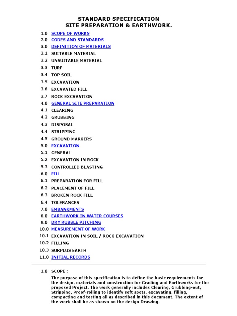 Standard Specification - Site Preparation & Earth Works | PDF | Soil ...