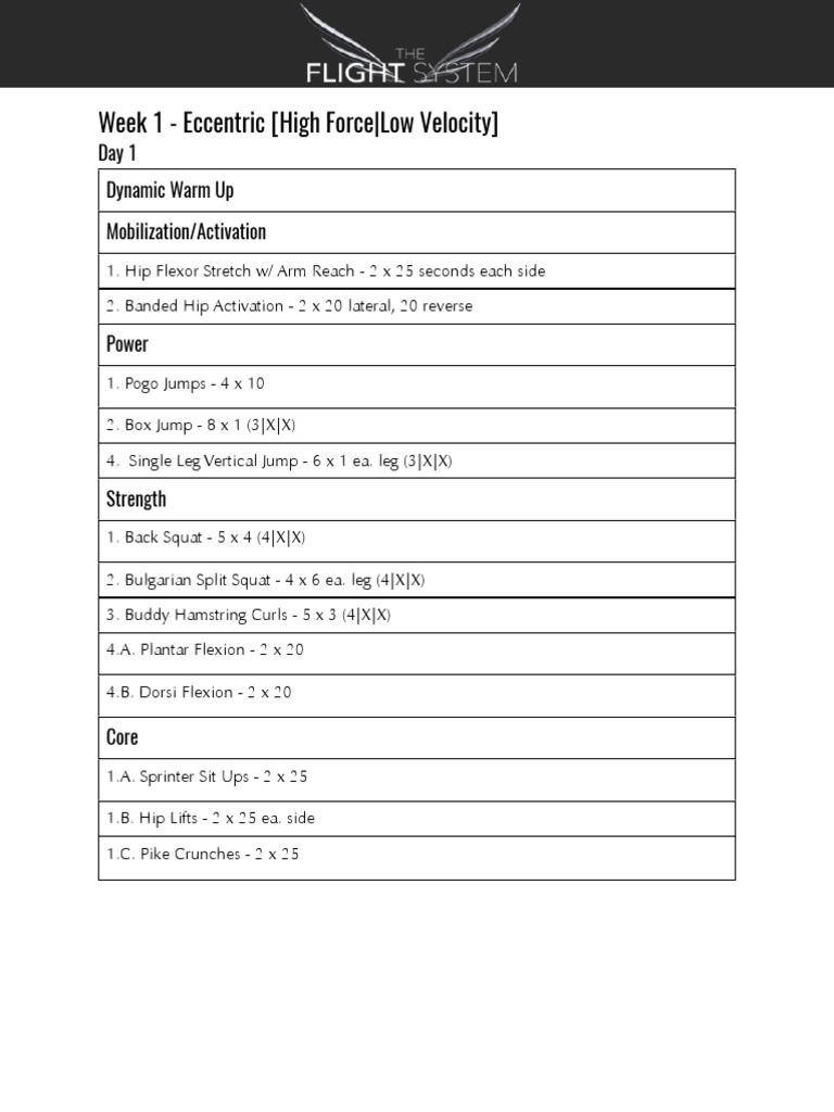 Week 1 - Eccentric (High Force - Low Velocity) : Day 1 Dynamic Warm Up ...