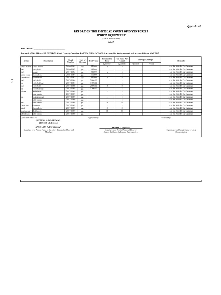 Appendix 66 - Report On Physical Count of Inventories 14 | PDF ...