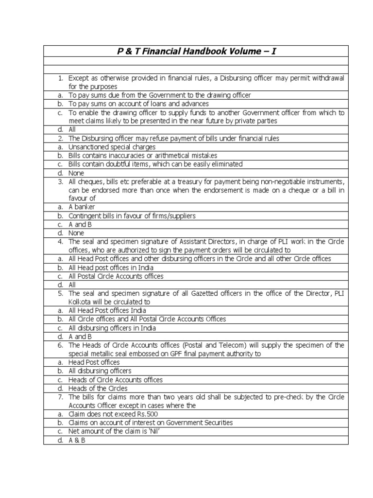 P&T Financial Handbook Volume I | PDF | Cheque | Banks