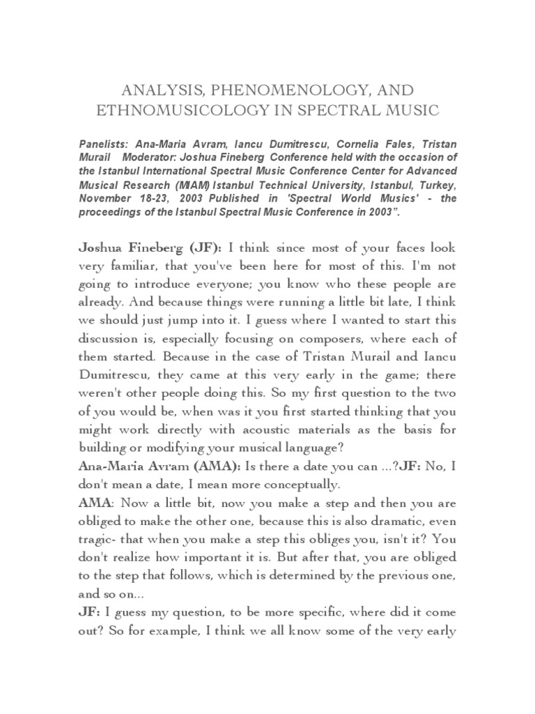 Spectral Music: Analysis and Perspectives | PDF | Harmonic | Sound