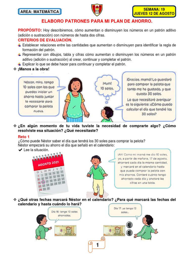 12-08-2021 MATEMÁTICA Elaboro Patrones para Mi Plan de Ahorro. | PDF ...