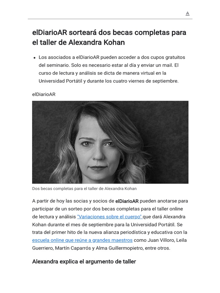 elDiarioAR Sorteará Dos Becas Completas para El Taller de Alexandra ...