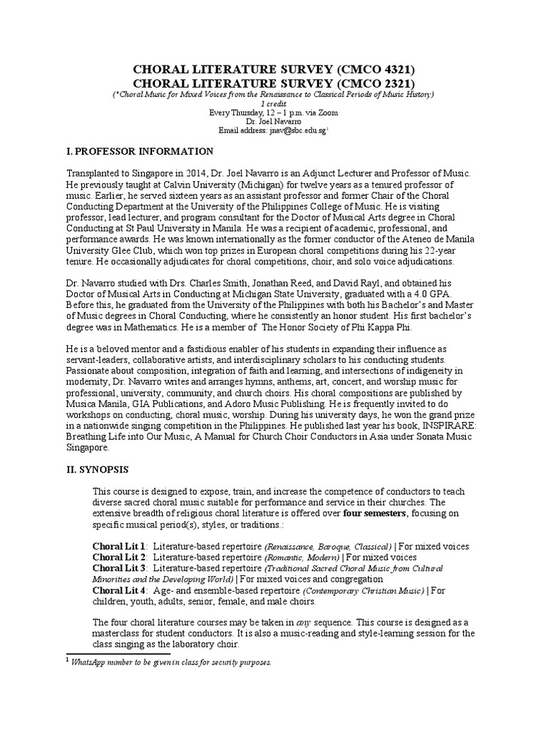 Choral Literature Survey (Cmco 4321) Choral Literature Survey (Cmco ...