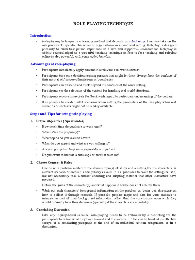 Role-Playing Technique Is A Learning Method That Depends On | PDF ...