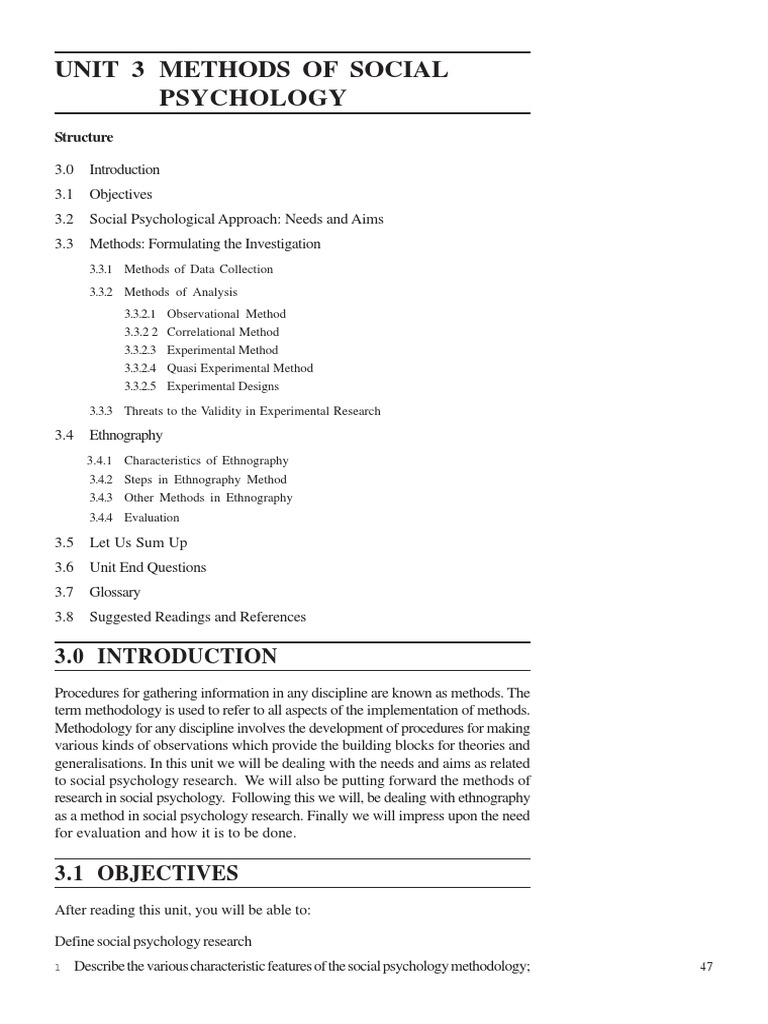 Unit-3 Methods in Social Psychology | PDF | Experiment | Psychology