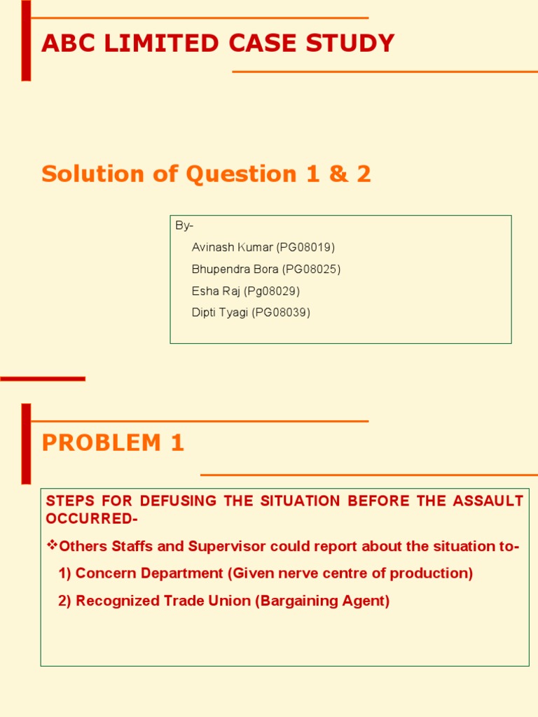 Abc Limited Case Study: Solution of Question 1 & 2 | PDF