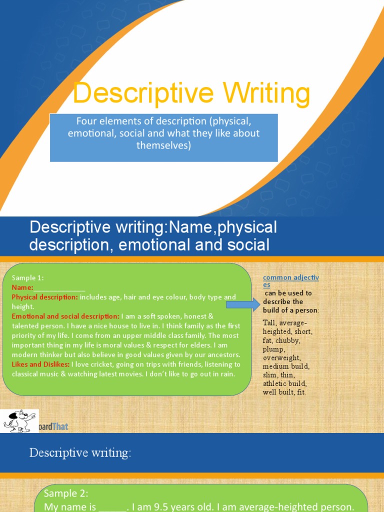 Descriptive Writing: Four Elements of Description (Physical, Emotional ...