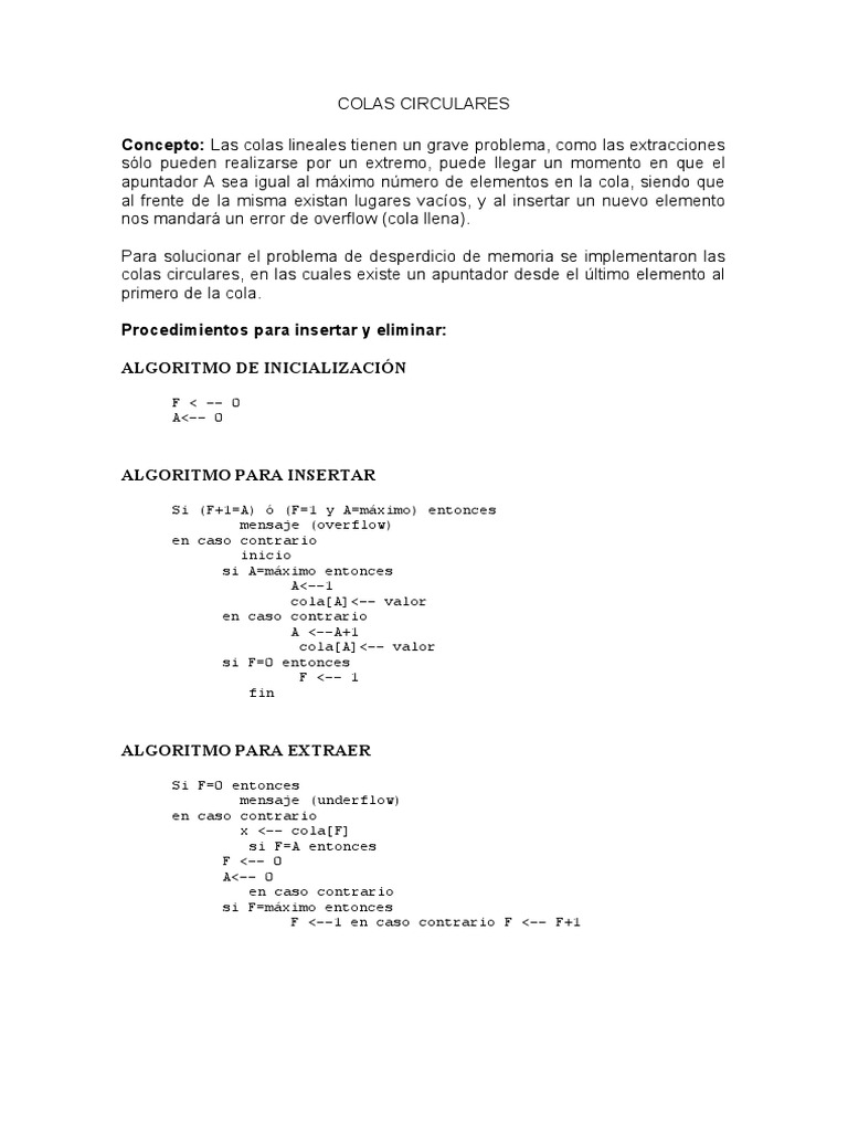 Introducción a las Colas Circulares | PDF | Cola (tipo de datos ...