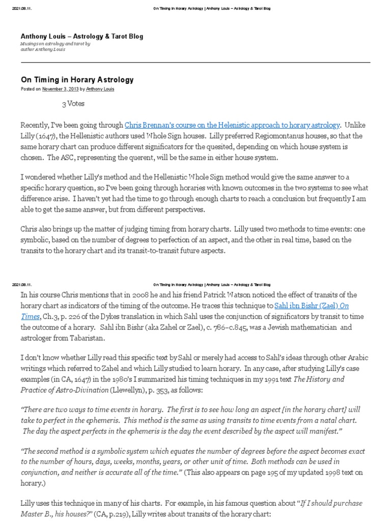 On Timing in Horary Astrology - Anthony Louis - Astrology & Tarot Blog ...