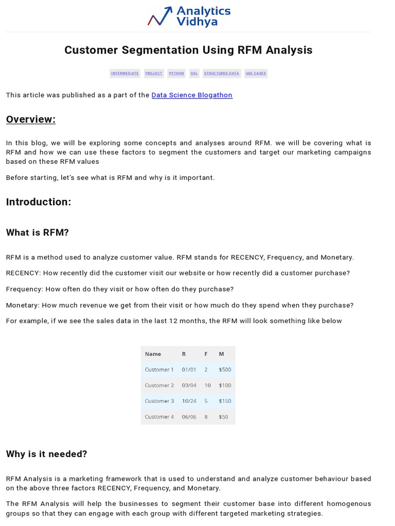 Customer Segmentation Using RFM Analysis: Overview | PDF | Marketing ...