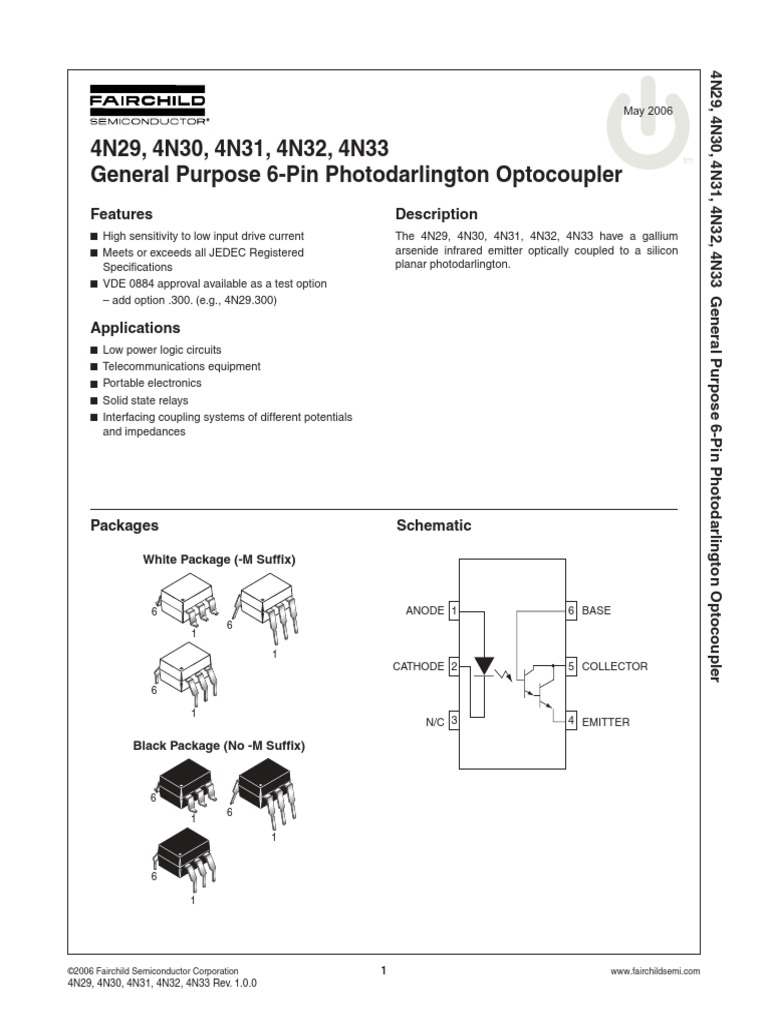 4N29, 4N30, 4N31, 4N32, 4N33 General Purpose 6-Pin Photodarlington ...