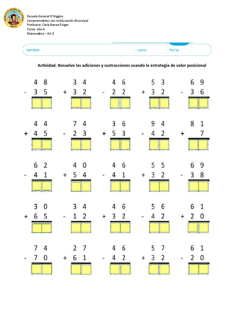 Guia Sumas y Restas Valor Posicional | PDF