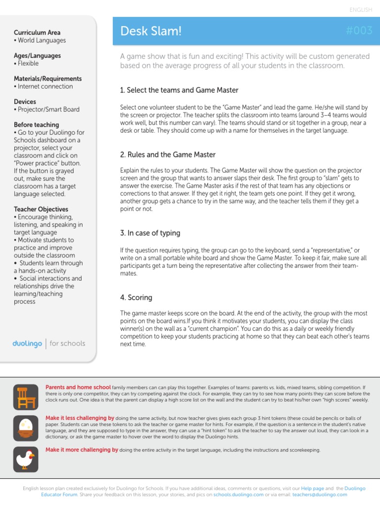 Desk Slam!: 1. Select The Teams and Game Master | PDF | Classroom ...