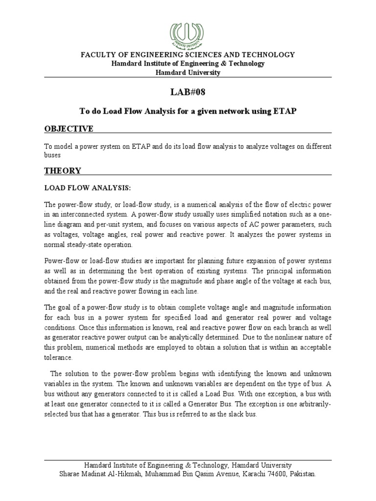 Load Flow Analysis For A Given Network Using ETAP | PDF | Electrical ...