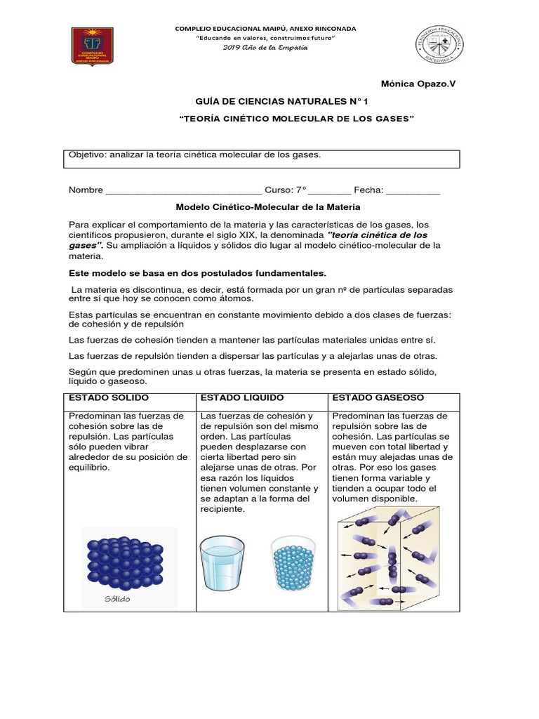 Guía1 7mo Básico Ciencias Naturales Teoría Cinetico Molecular | PDF ...