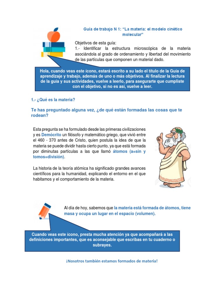 Guía de Trabajo N1 La Materia y La Teoría Cinético Molecular Ciencias ...