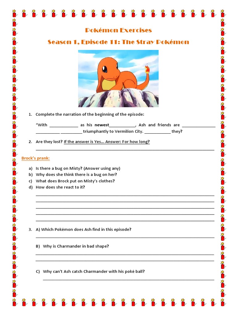 Pokémon Episode 11: Charmander Worksheet | PDF | Mythopoeia | Nintendo ...