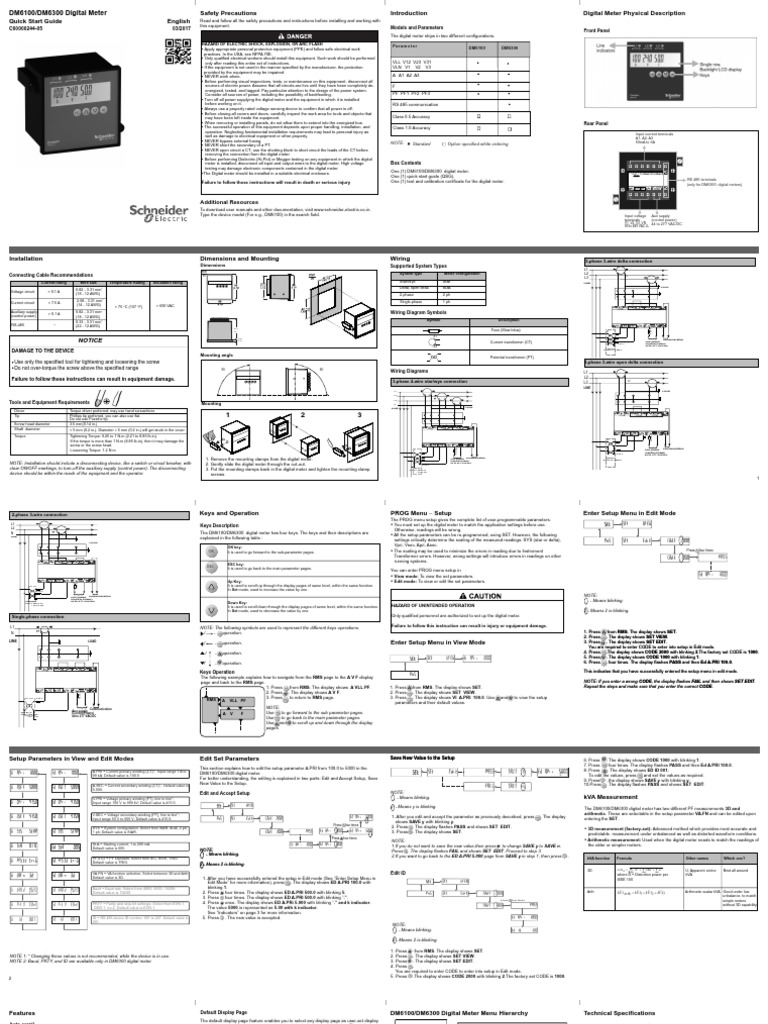 DM6100/DM6300 Digital Meter: Quick Start Guide English Safety ...