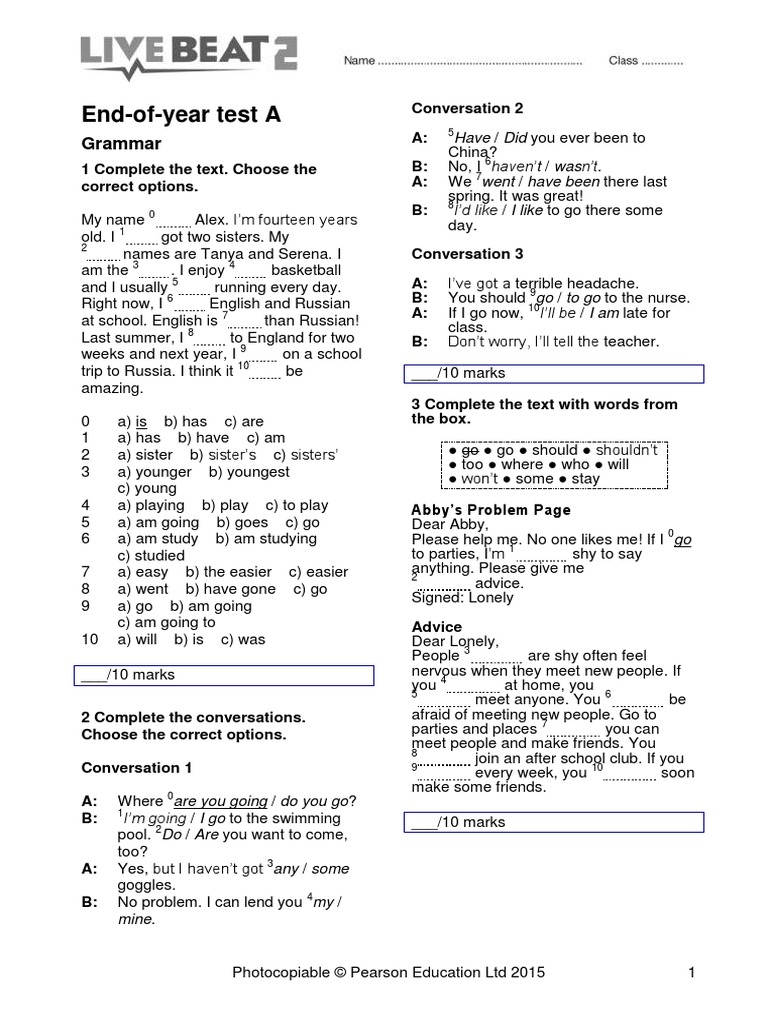 Live Beat 2 - End of Year Test | PDF