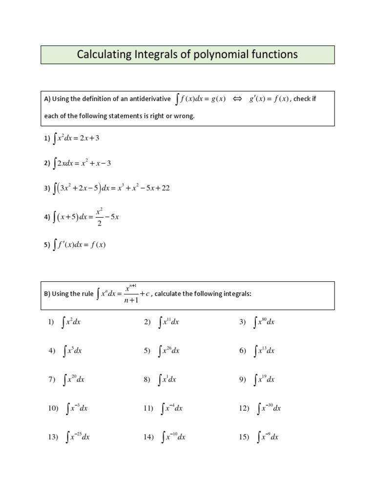 Calculating Integrals of Polynomial Functions | PDF | Integral ...