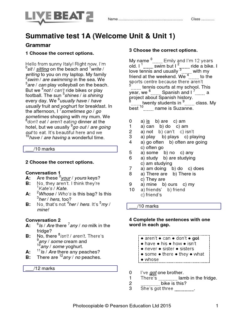 Live Beat 2 - Summative Test Unit 1A | PDF