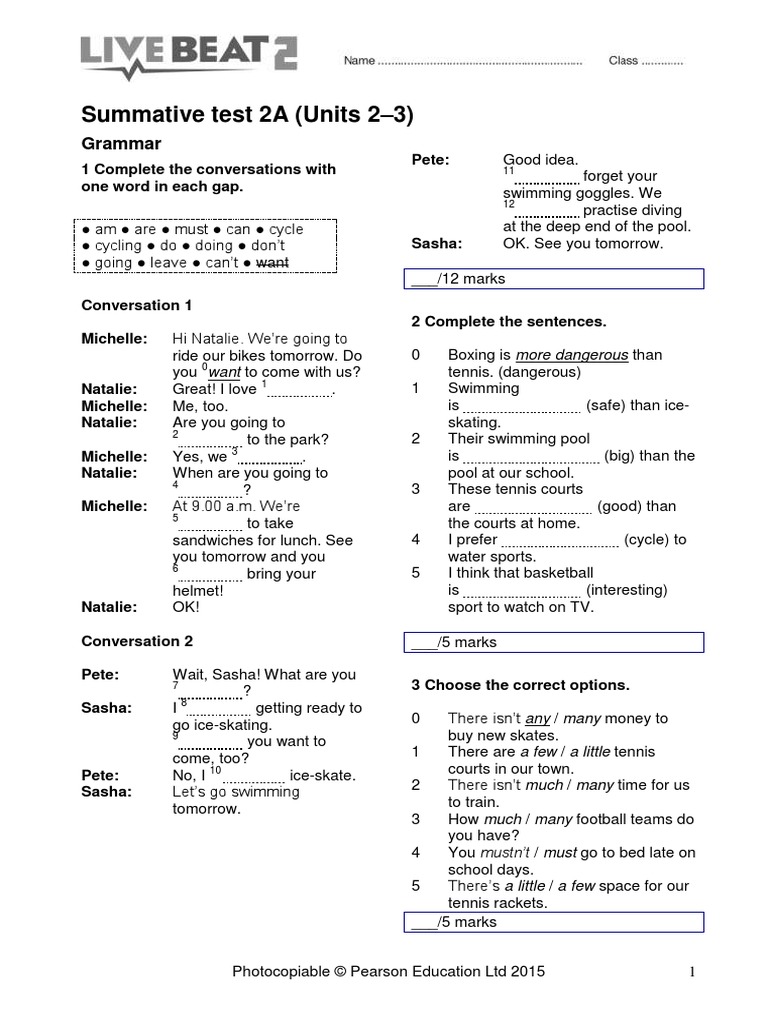 Live Beat 2 - Summative Test 2A | PDF