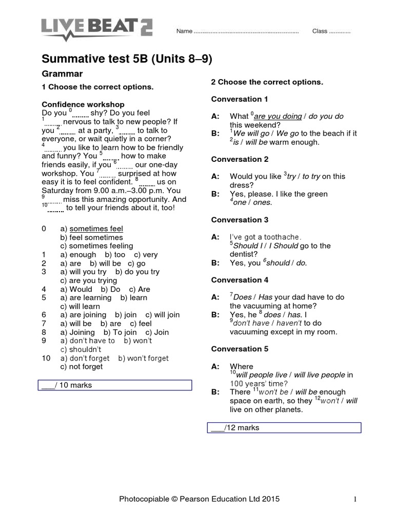Live Beat 2 - Summative Test 5B | PDF