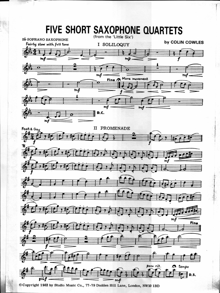 Five Short Saxophone Quartets SATB | PDF