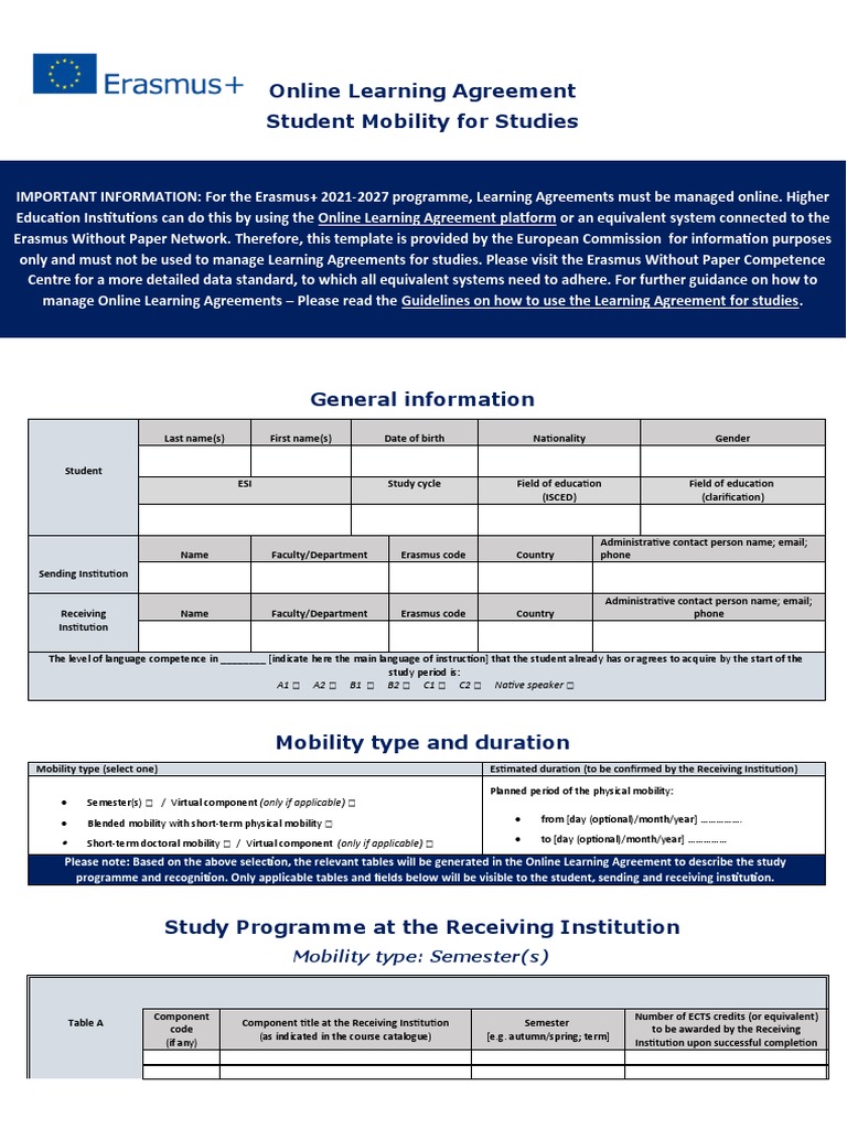 Online Learning Agreement Student Mobility For Studies: Mobility Type ...