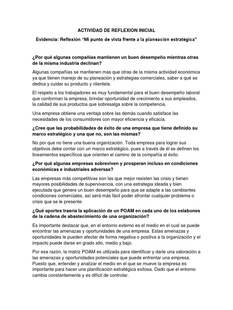 Actividad de Reflexion Inicial Guia 5 | PDF | Planificación | Business