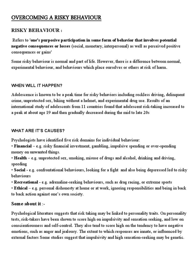 Overcoming Risky Behaviour | PDF | Behavior | Risk