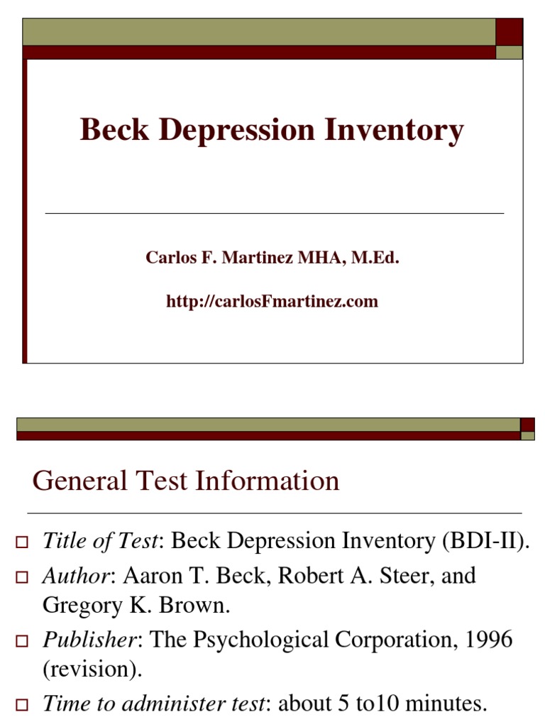 Beck Depression Inventory: Carlos F. Martinez MHA, M.Ed | PDF | Major ...