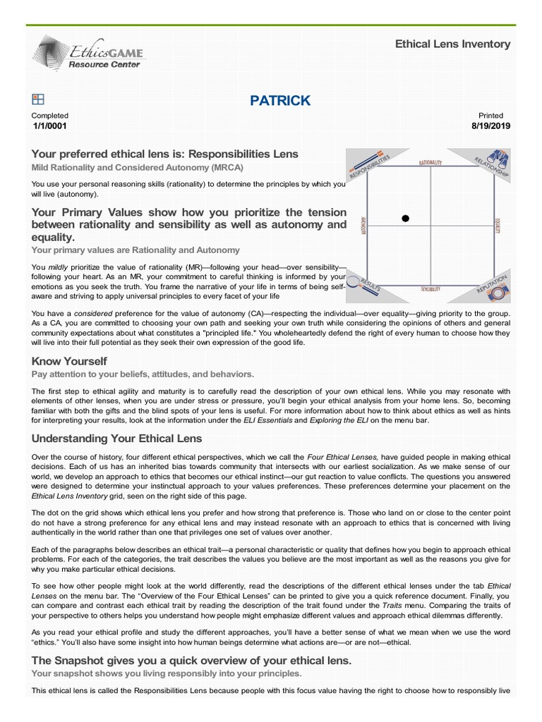 Ethical Lens Inventory WGU C206 Ethical Leadership | PDF | Autonomy ...