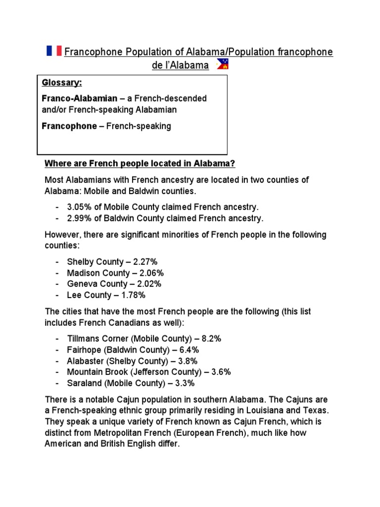 Francophone Population of Alabama | PDF | French Language | Alabama